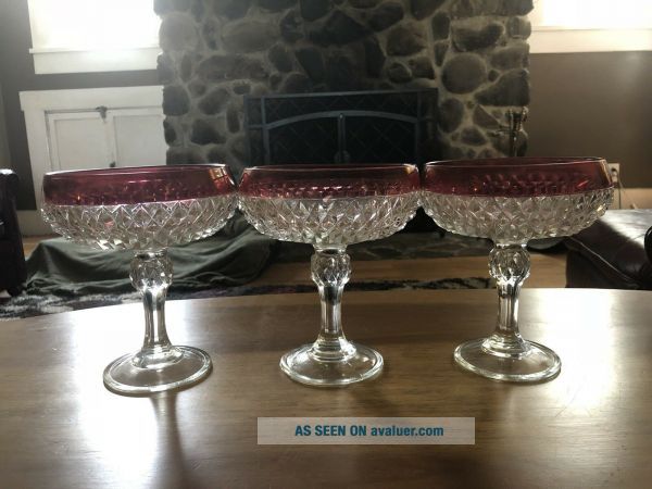 VINTAGE INDIANA GLASS 7 " DIAMOND POINT RUBY RED COMPOTE | #33936600