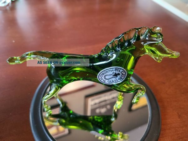 Vintage Pilgrim Art Glass Hand Blown Olive Green Horse Animal Figurine ...