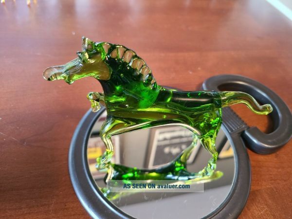 Vintage Pilgrim Art Glass Hand Blown Olive Green Horse Animal Figurine ...