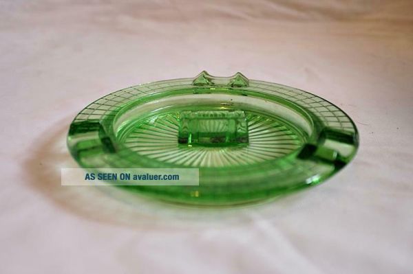 Vintage Hazel Atlas Green Depression Glass Uranium Ashtray W/Match ...