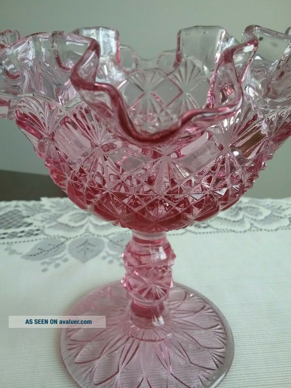 Fenton Compote, " Fine Cut And Block " Pattern In Colonial Pink 9120 ...