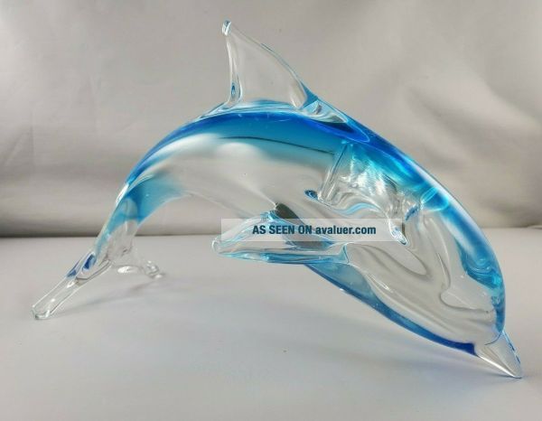Fifth Avenue Crystal Blue Dolphin Art Glass 10 " X 6. 5 " Decorative ...