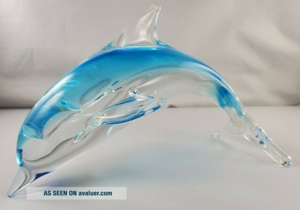 Fifth Avenue Crystal Blue Dolphin Art Glass 10 " X 6. 5 " Decorative ...
