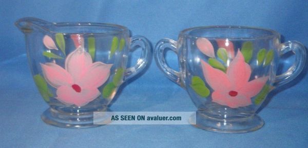 Vintage Bartlett Collins Gay Fad Sugar Bowl & Creamer Set Painted Pink ...