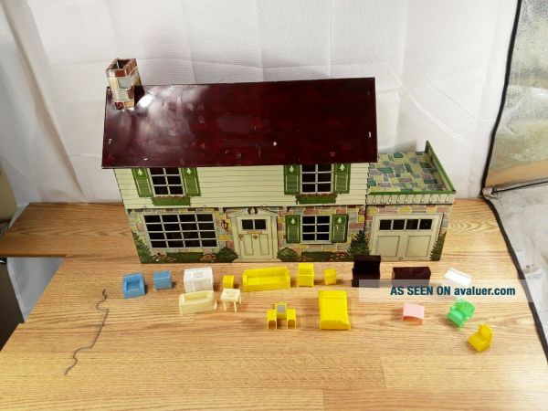 Vintage Marx Tin Litho Metal Dollhouse Doll House Disney With Furniture ...