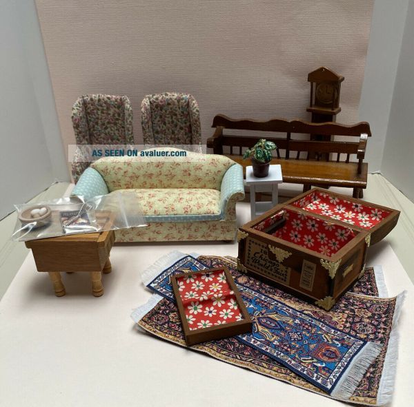 Dollhouse Miniature Furniture Sofa Chairs Bench Trunk Rugs Artisan Food ...