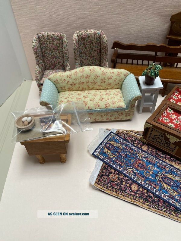 Dollhouse Miniature Furniture Sofa Chairs Bench Trunk Rugs Artisan Food ...