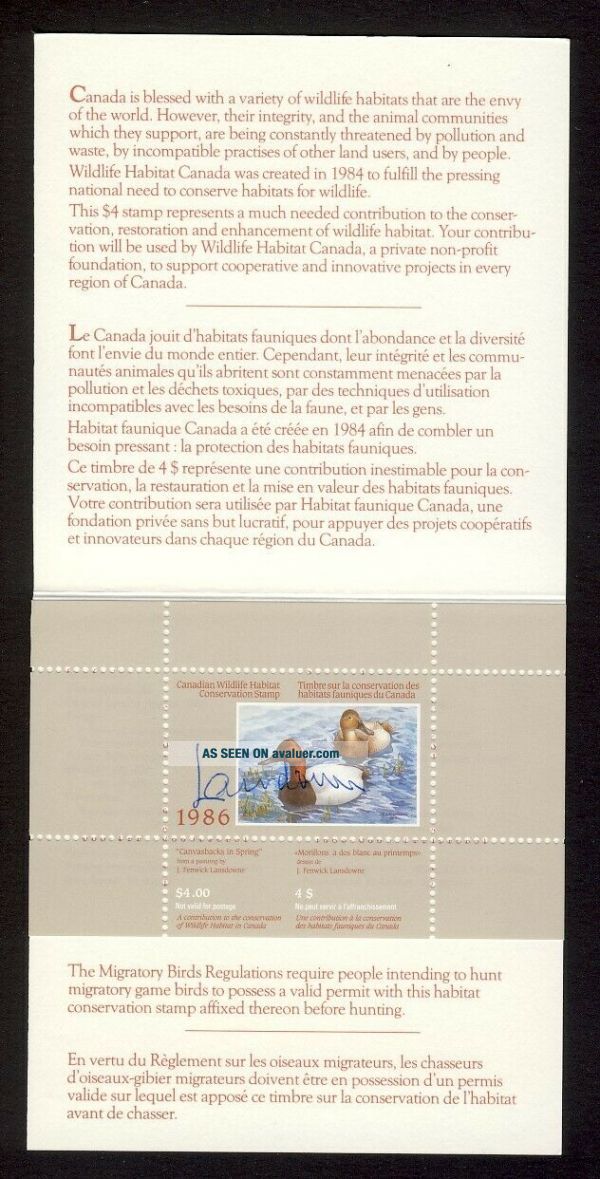 1986 Wildlife Habitat Conservation Booklet W Artist Signed Stamp Value ...