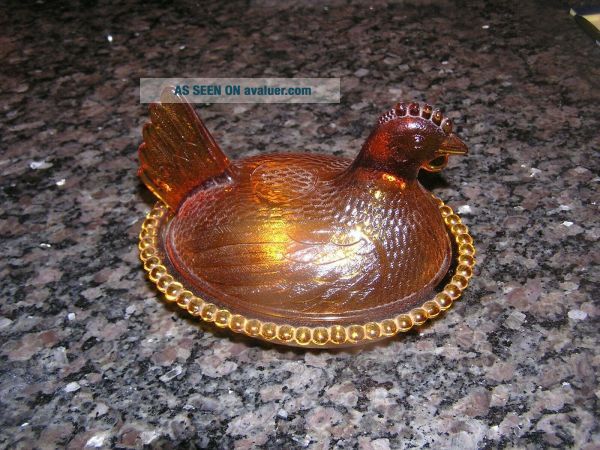 Vintage Amber Hen On Nest Candy Dish Indiana Glass | #34662224