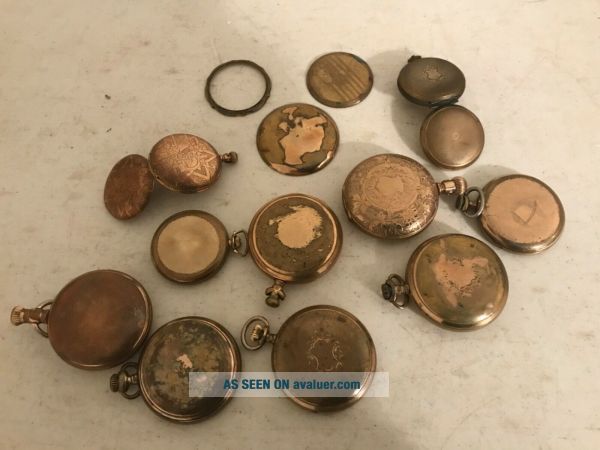 397 GRAMS SCRAP GOLD FILLED POCKET WATCH CASES 5, 10, 20 YEAR MOST HAVE ...
