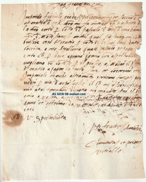 1552 EARLY ITALY PRE - STAMP LETTER EMBOSSED PART PAPER SEAL STILL ...