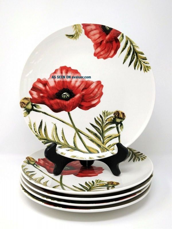 Roscher Red Poppy Flower Dinner Plates - Set Of 5 | #34968219