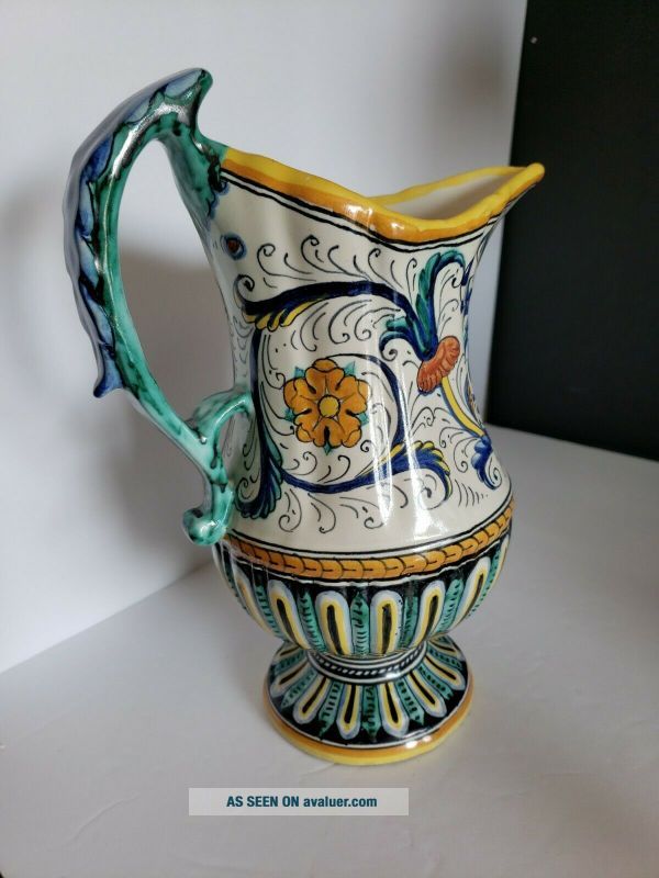 Vintage Deruta Italian Pottery Water Wine Pedestal Pitcher Over 10 ...