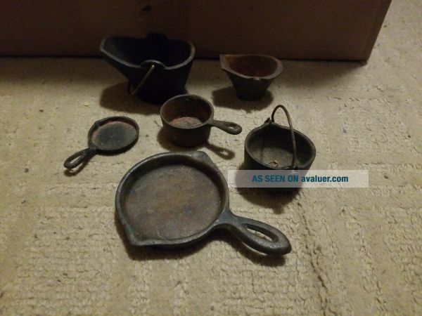 VINTAGE Dollhouse Miniature Cast Iron Pots And Pans, Coal Buckets ...