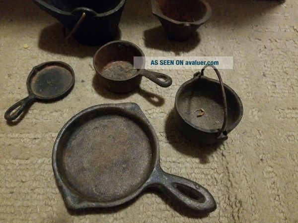 VINTAGE Dollhouse Miniature Cast Iron Pots And Pans, Coal Buckets ...