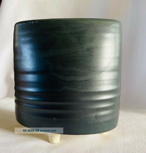 Vtg MCM Amoeba Kidney Shaped Black Ceramic Japanese Ikebana Vase White ...