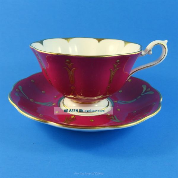 Royal Albert Deep Red And Gold Design Tea Cup And Saucer Set | #35273407