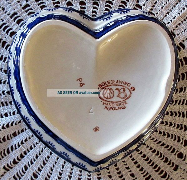 Boleslawiec Polish Pottery Large Heart Shaped Peacock Serving Bowl ...