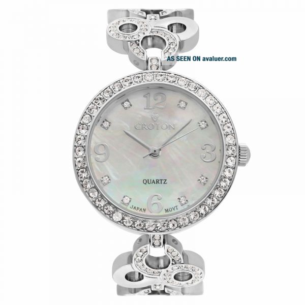 Ladies Silvertone Mother Of Pearl Dial Watch With Crystal Bezel ...