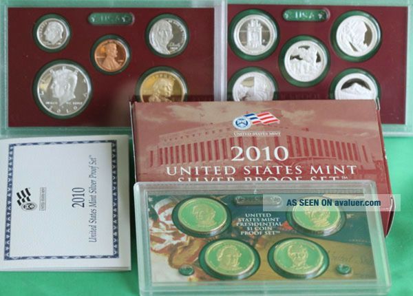 2010 S Annual SILVER 14 Coin Proof Set Box, ATB Park Quarters US Issue ...