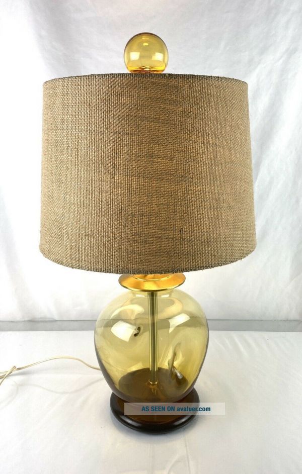 Vintage Blenko Pinched Table Lamp W/ Matching Finial In Wheat/Amber ...