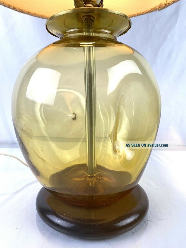Vintage Blenko Pinched Table Lamp W/ Matching Finial In Wheat/Amber ...