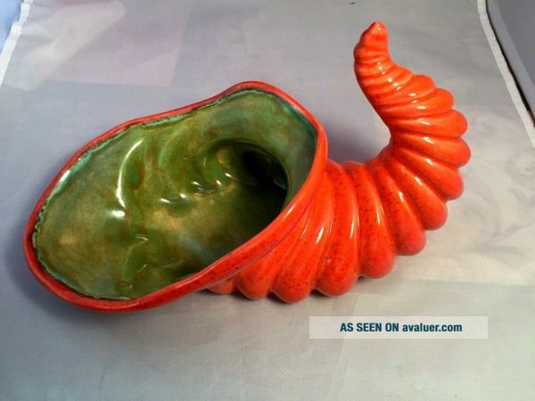 Atlantic Mold Co Ceramic Pottery Cornucopia Horn Of Plenty - Orange And ...
