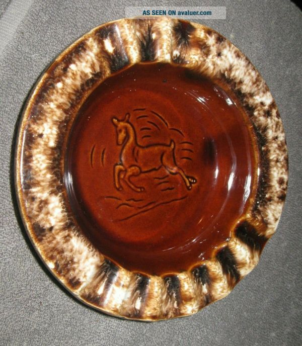 Vintage Hull USA Pottery Ashtray With Deer Brown Drip Glaze 8” Inches ...