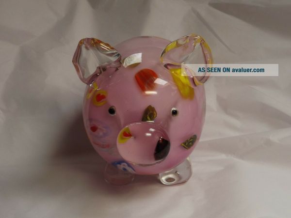 Murano Art Glass Millefiori On Pink Large Colorful 8 3/4 " Long Pig ...