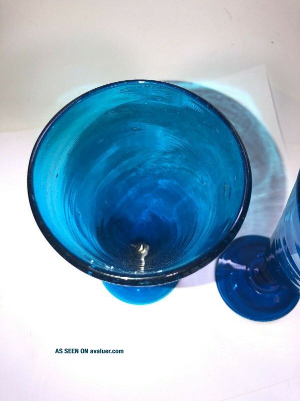 Vintage Electric Blue Hand Blown Glass " V " Shape Goblets Set Of Two 7 ...