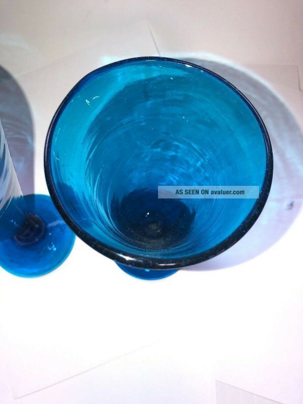 Vintage Electric Blue Hand Blown Glass " V " Shape Goblets Set Of Two 7 ...