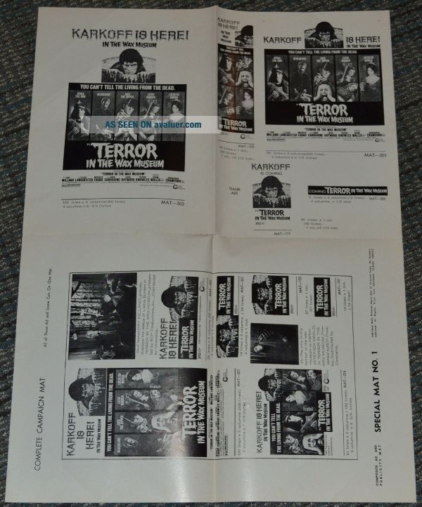 TERROR IN THE WAX MUSEUM 1973 ORIG. 8x11 MOVIE PRESSBOOK ELSA ...