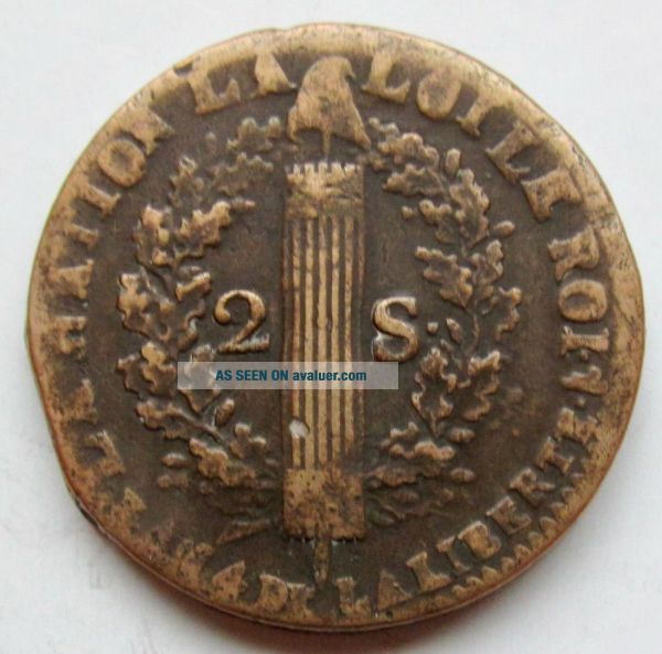 France First Republic 1792 - W Bronze 2 Sols Louis XVI Lille | #36031709