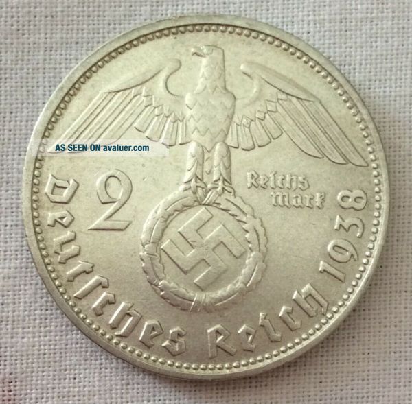 1938 2 Reichs Mark D Munich Third Reich Nazi Germany Silver Coin ...