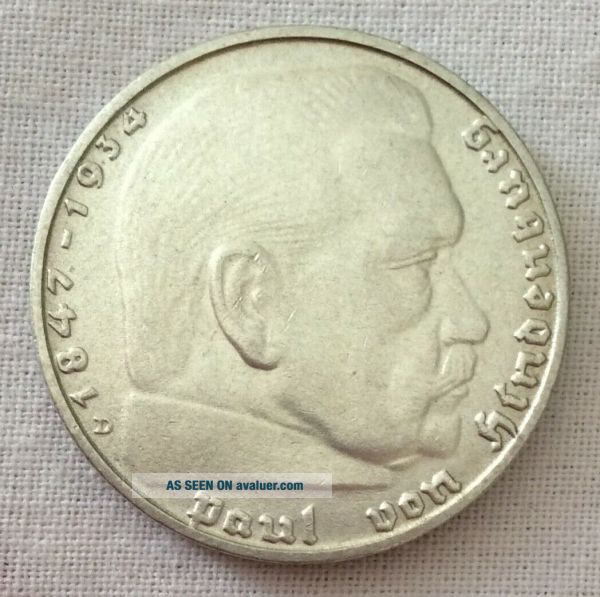 1938 2 Reichs Mark D Munich Third Reich Nazi Germany Silver Coin ...
