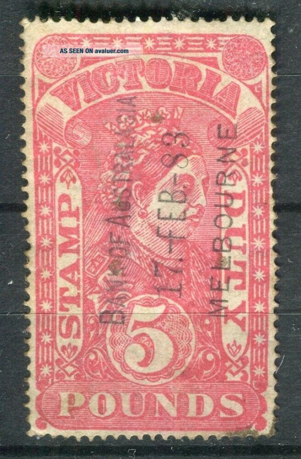 AUSTRALIA; VICTORIA 1883 Early Classic QV Stamp Duty Issue Fine £5 ...
