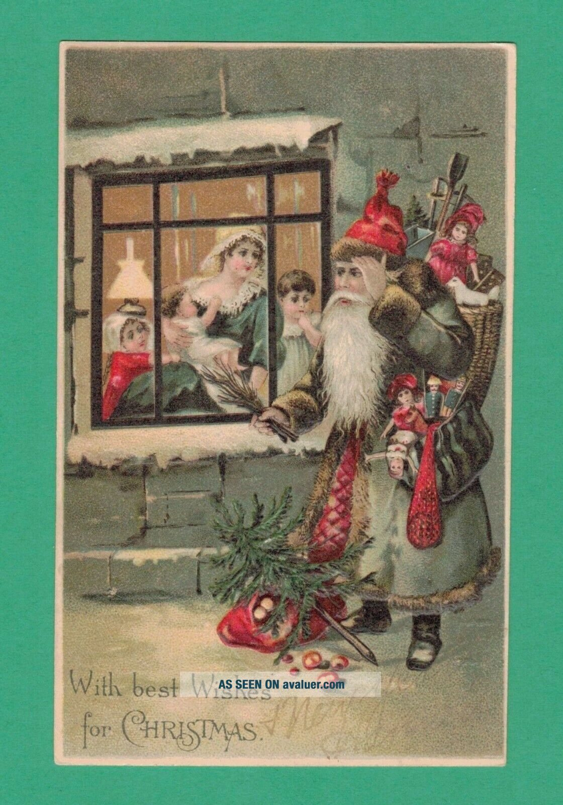 EARLY VINTAGE OLD WORLD CHRISTMAS POSTCARD SANTA CLAUS TOYS TREE ...