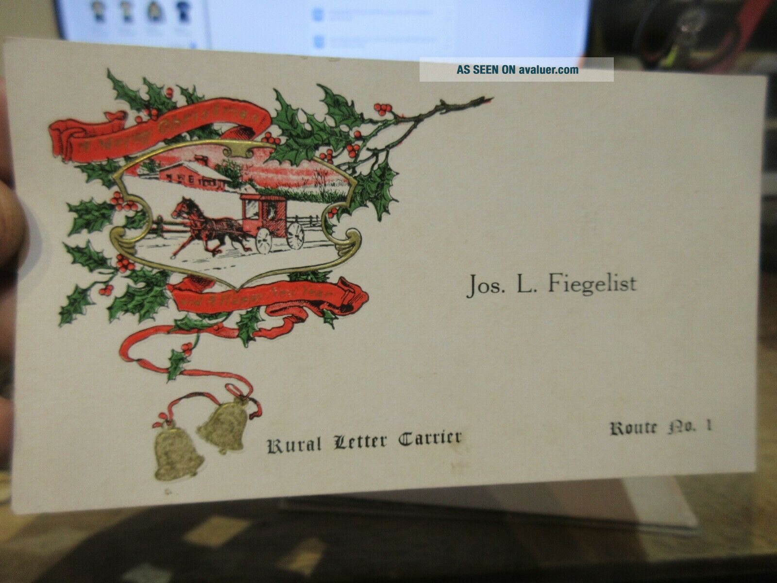 Old Antique Victorian Era Merry Christmas Postcard Rural Letter Carrier ...