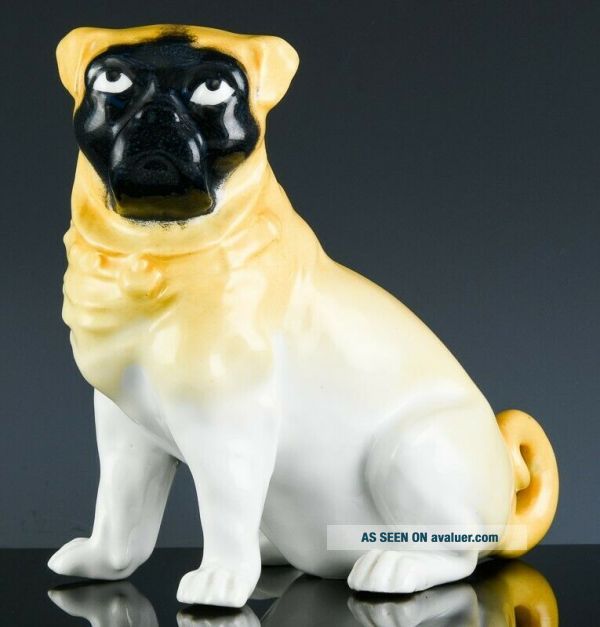 QUALITY LARGER ANTIQUE VICTORIAN GERMAN PORCELAIN PUG DOG FIGURINE ...