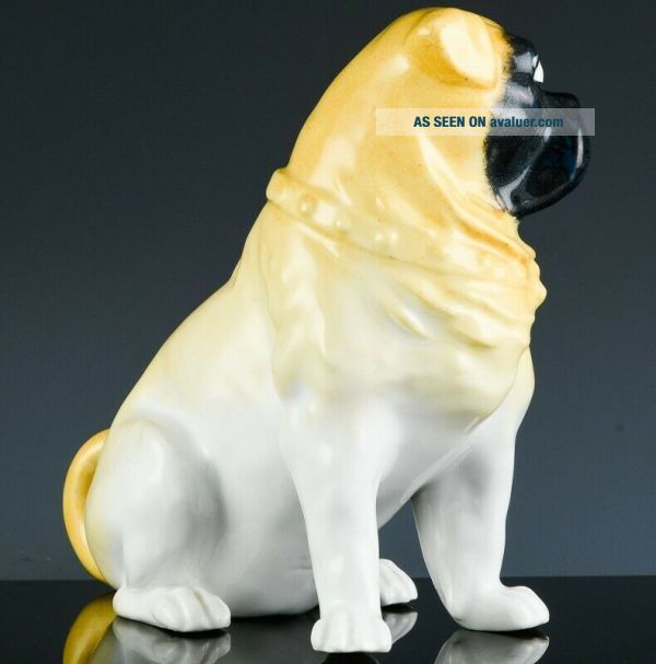 QUALITY LARGER ANTIQUE VICTORIAN GERMAN PORCELAIN PUG DOG FIGURINE ...