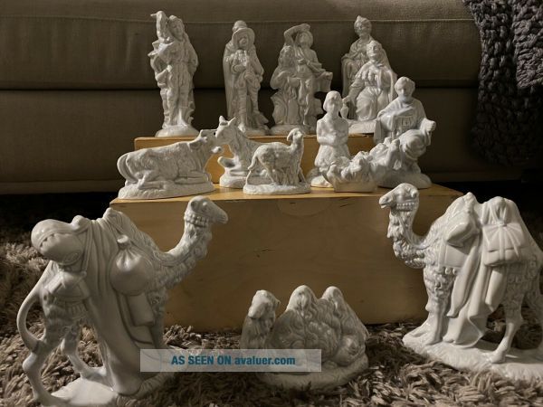 Vintage 17 Piece Light Blue Glazed Porcelain Nativity Set Christmas ...