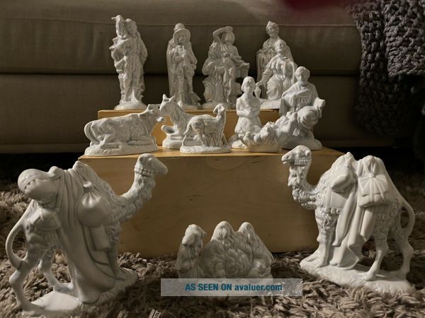 Vintage 17 Piece Light Blue Glazed Porcelain Nativity Set Christmas ...