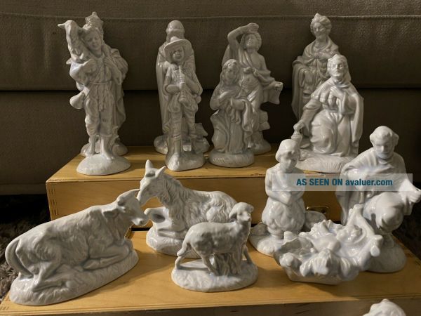 Vintage 17 Piece Light Blue Glazed Porcelain Nativity Set Christmas ...