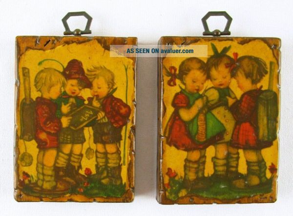 Set Of 2 Vintage Decoupage Hummel German Children Wooden Wall Plaques ...