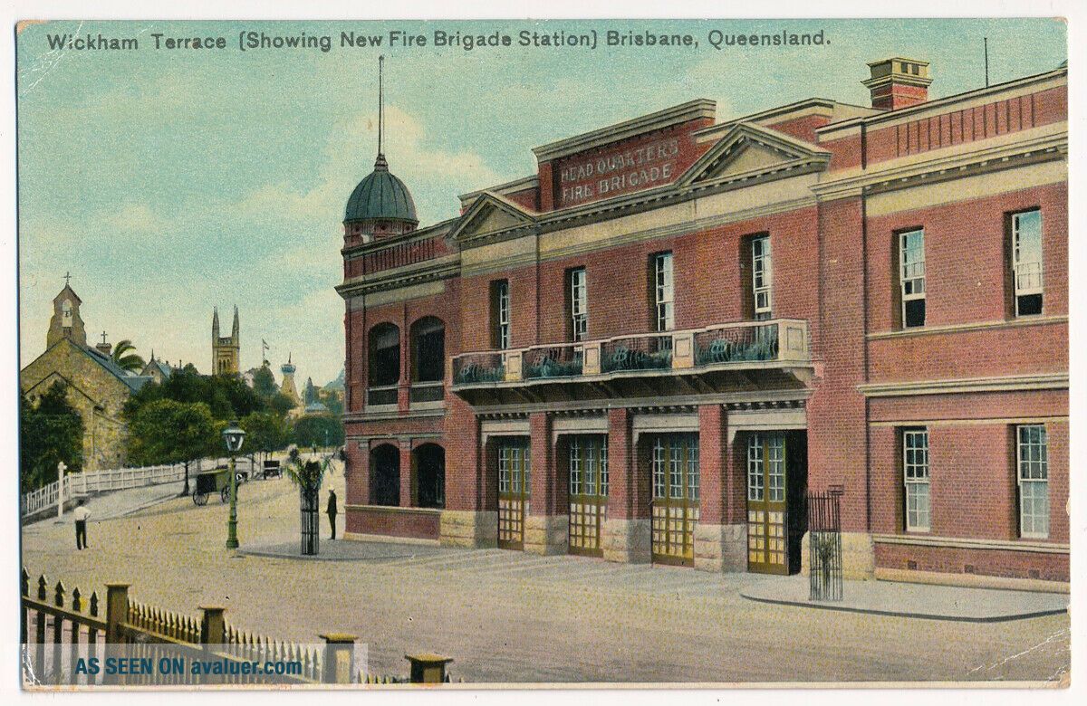 1912 POSTCARD FIRE BRIGADE STATION BRISBANE WICKHAM TERRACE VINTAGE ...