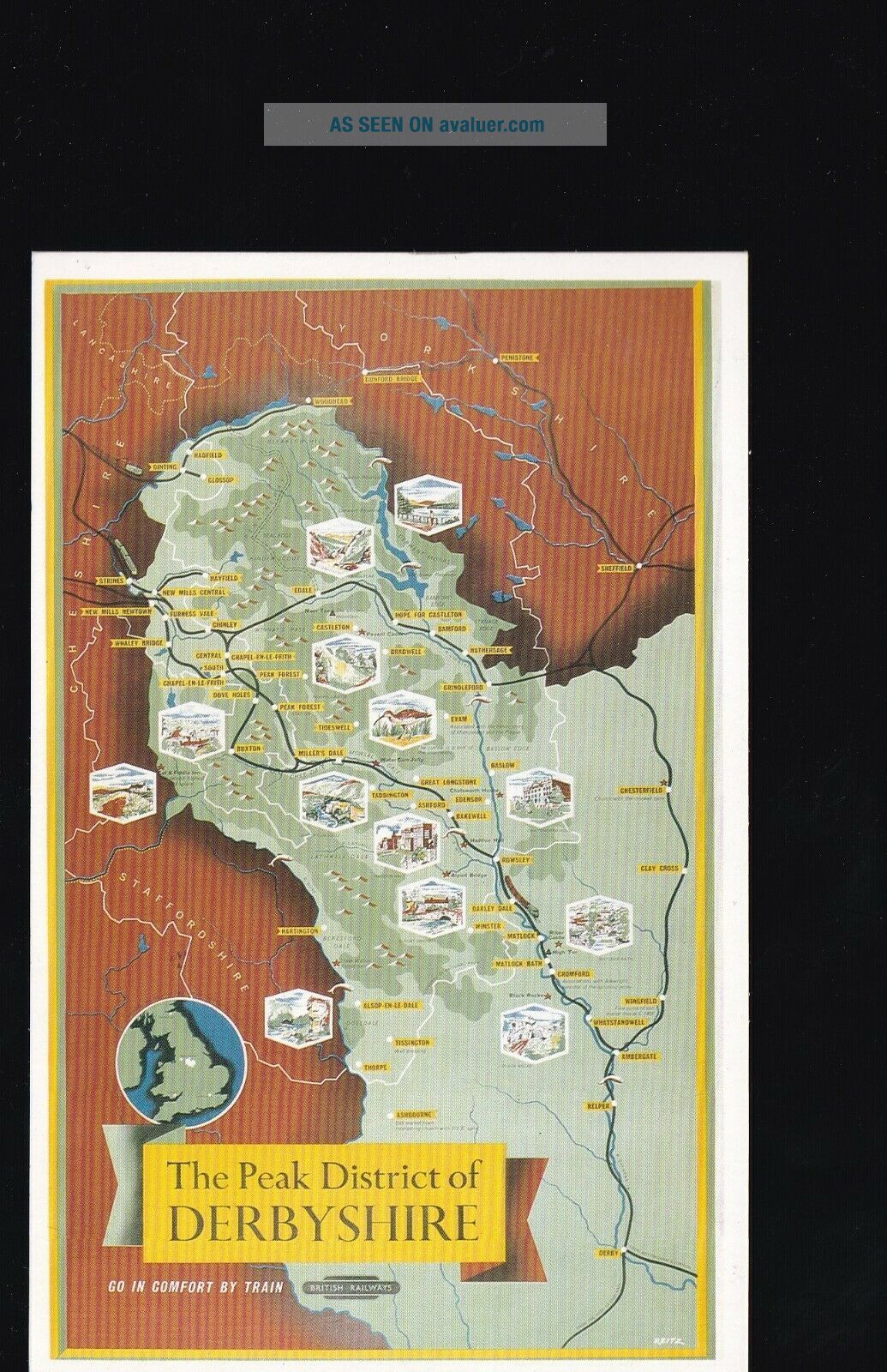 Map Of Peak District Derbyshire - Old Unposted Postcard British ...