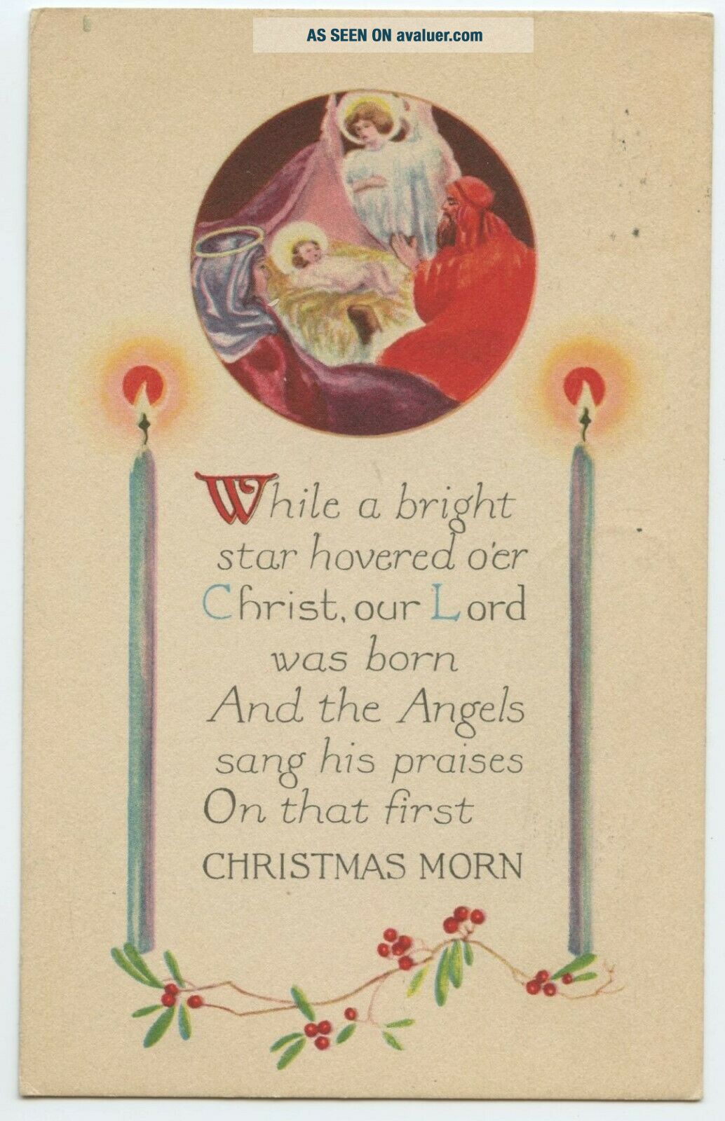 Christmas Christ Our Lord Was Born Candles Vintage Postcard Posted 1929 ...