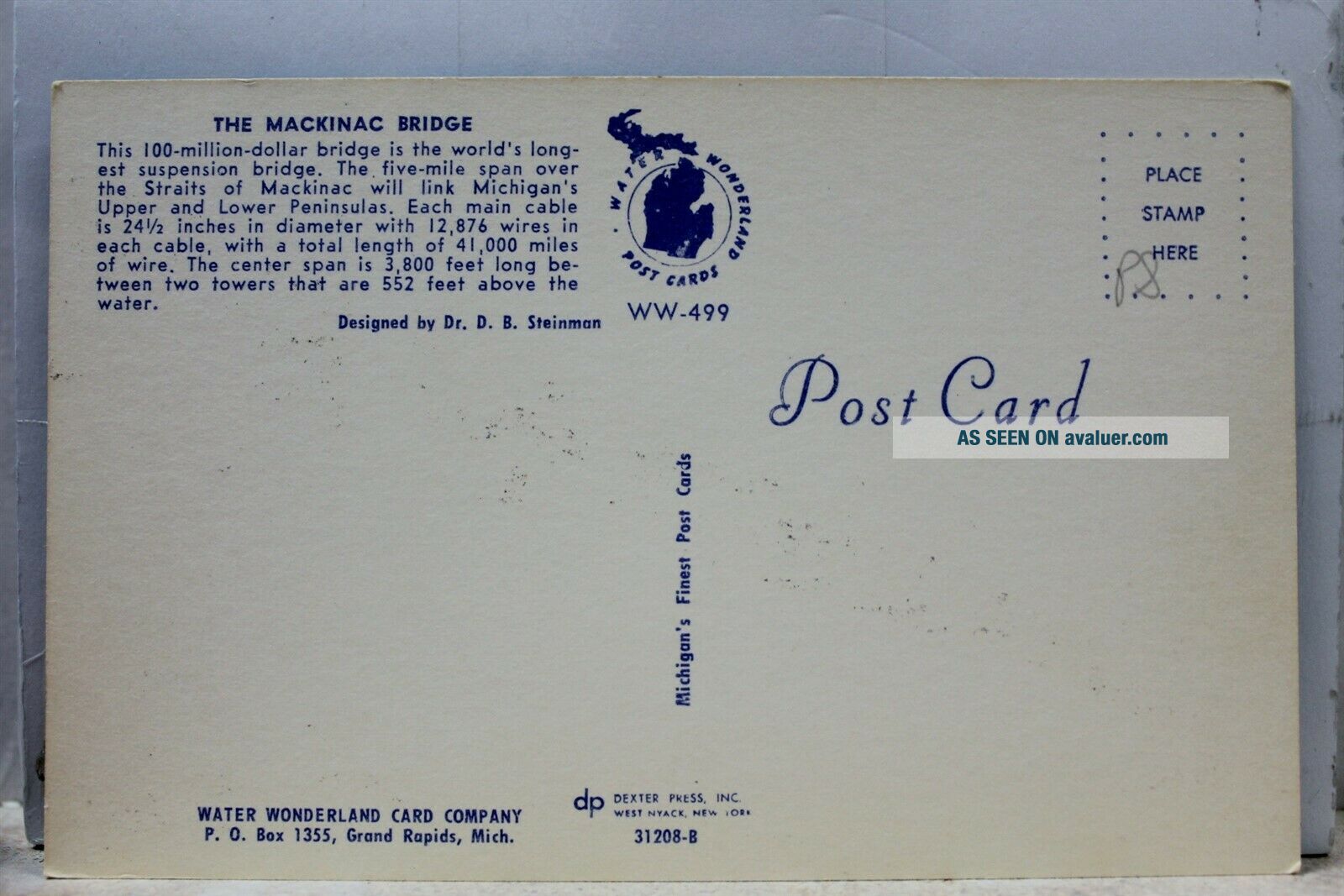 Michigan MI Mackinac Bridge Postcard Old Vintage Card View Standard ...