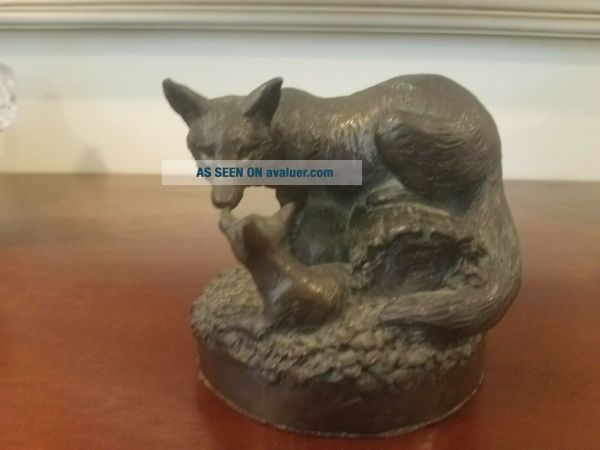 Genesis Fine Arts Bronze Fox With Kits Figurine. Ireland | #48127004
