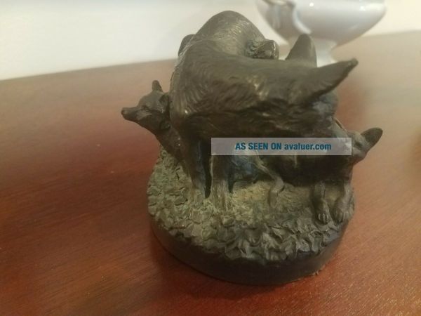 Genesis Fine Arts Bronze Fox With Kits Figurine. Ireland | #48127004